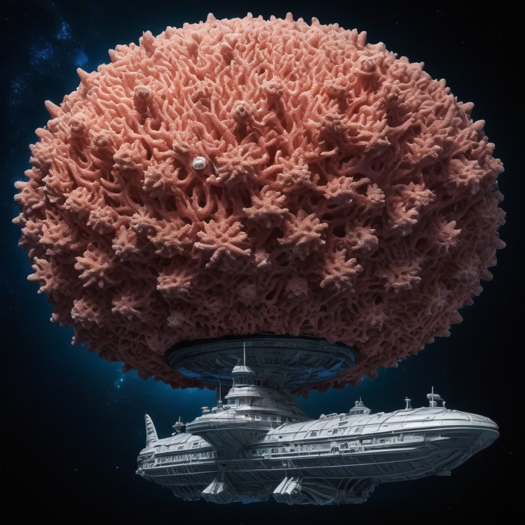 space ship made of coral orbiting neptune