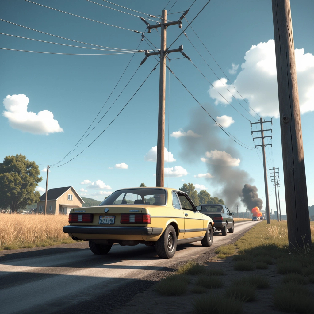 create a car crashing into a powerline pole.