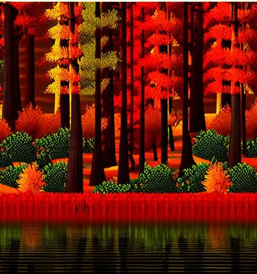 Night Dark Forest Lake autumn ps1 | OpenArt