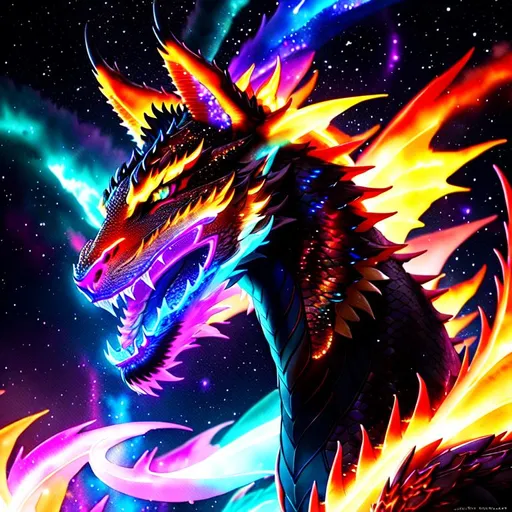 Watercolor portrait of a roaring neon fire dragon wi... | OpenArt