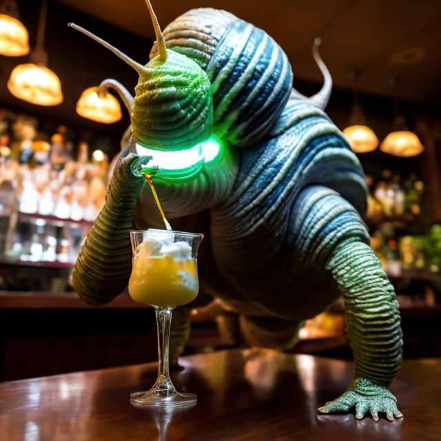 A giant snail-man serves a shot topped with whipped... | OpenArt