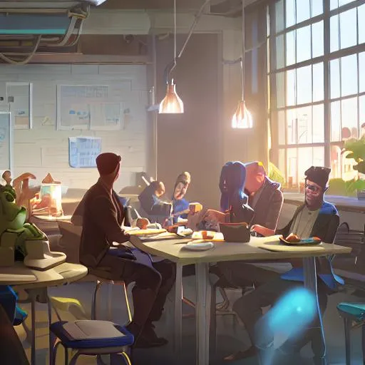 Pixar illustration of lunch while relaxing in peopl...