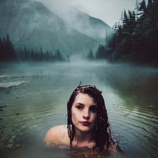 A woman angel bathing in an heavenly pond, white mo... | OpenArt