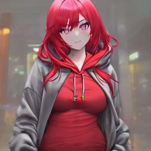 Highly Detailed Face Girl With Neon Red Hair A Med Openart