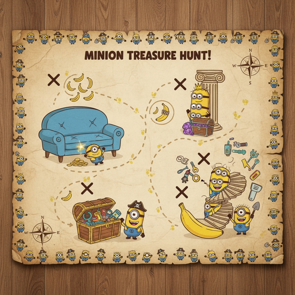 Minions themed Treasure map. 3 treasure locations sp...