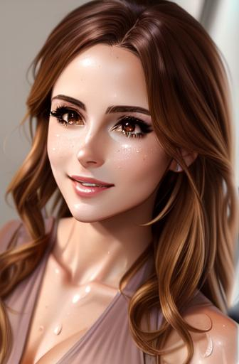 semi-realistic anime girl, skin highlights, hair hig...