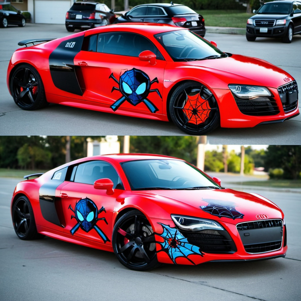 modded Audi r8 with custom spider man decal and pai...