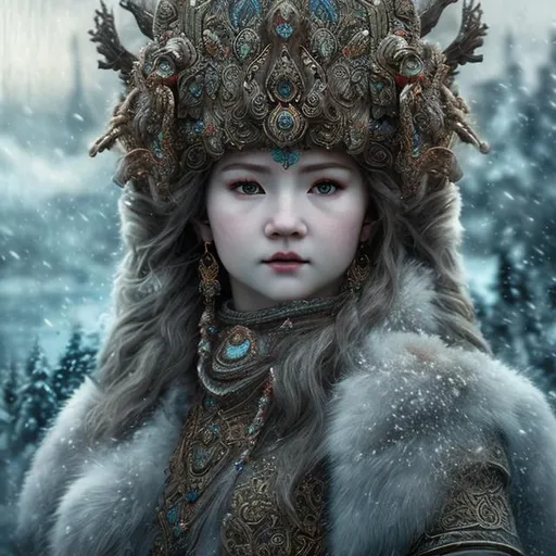 Intricately detailed beautiful tundra goddess of rus...