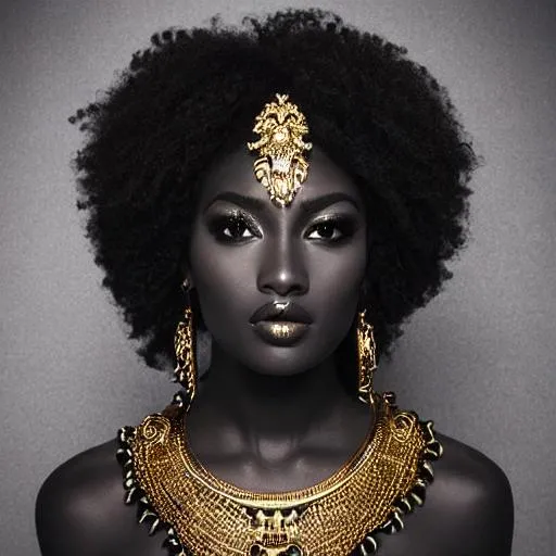 photorealistic portrait, a beautiful DARK SKIN bla...