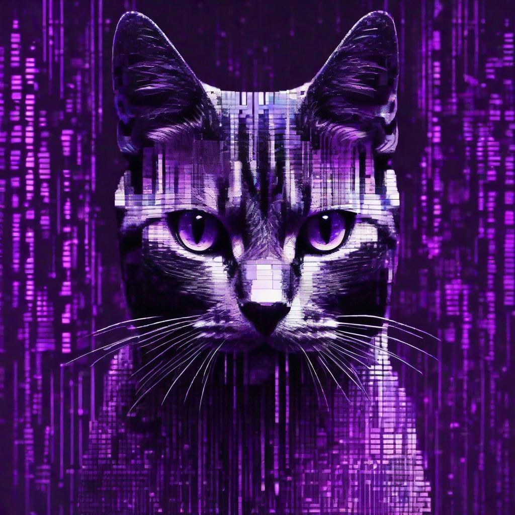 A beautiful cat immersed in a Matrix-like digital e...