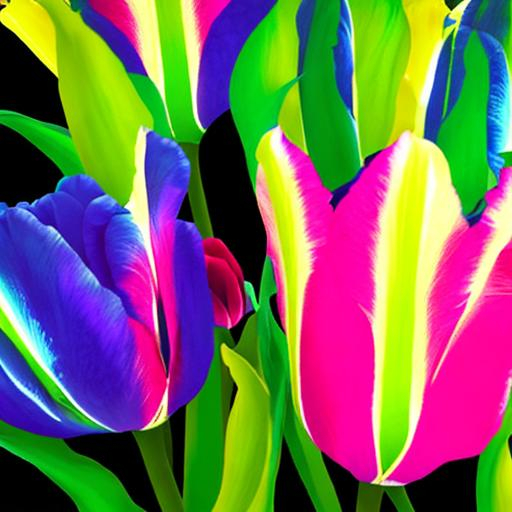 huge tulip in neon colours with a black background | OpenArt