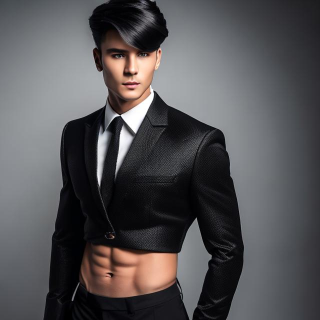 crop top black long sleeve business suit and a black... | OpenArt