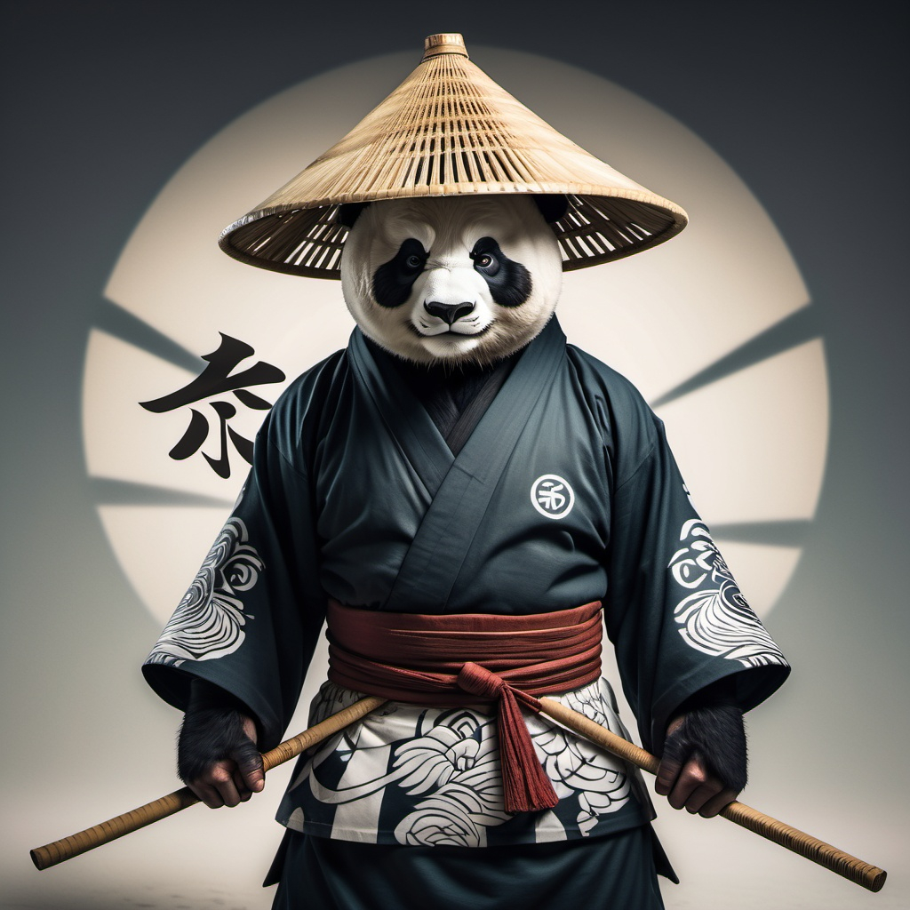"A powerful Sigma Panda Warrior stands calmly in the...