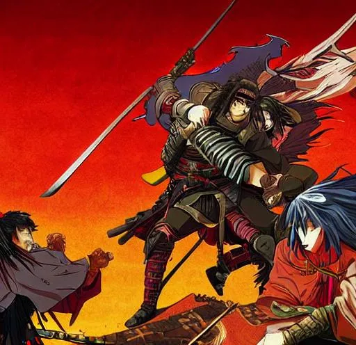 Anime war scene graphic High detail Samurai warrior... Anime war scene graphic High detail Samurai warrior...