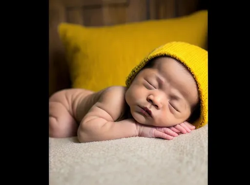 new born baby, asian, sleep on the beg, boy, 8K, HD | OpenArt