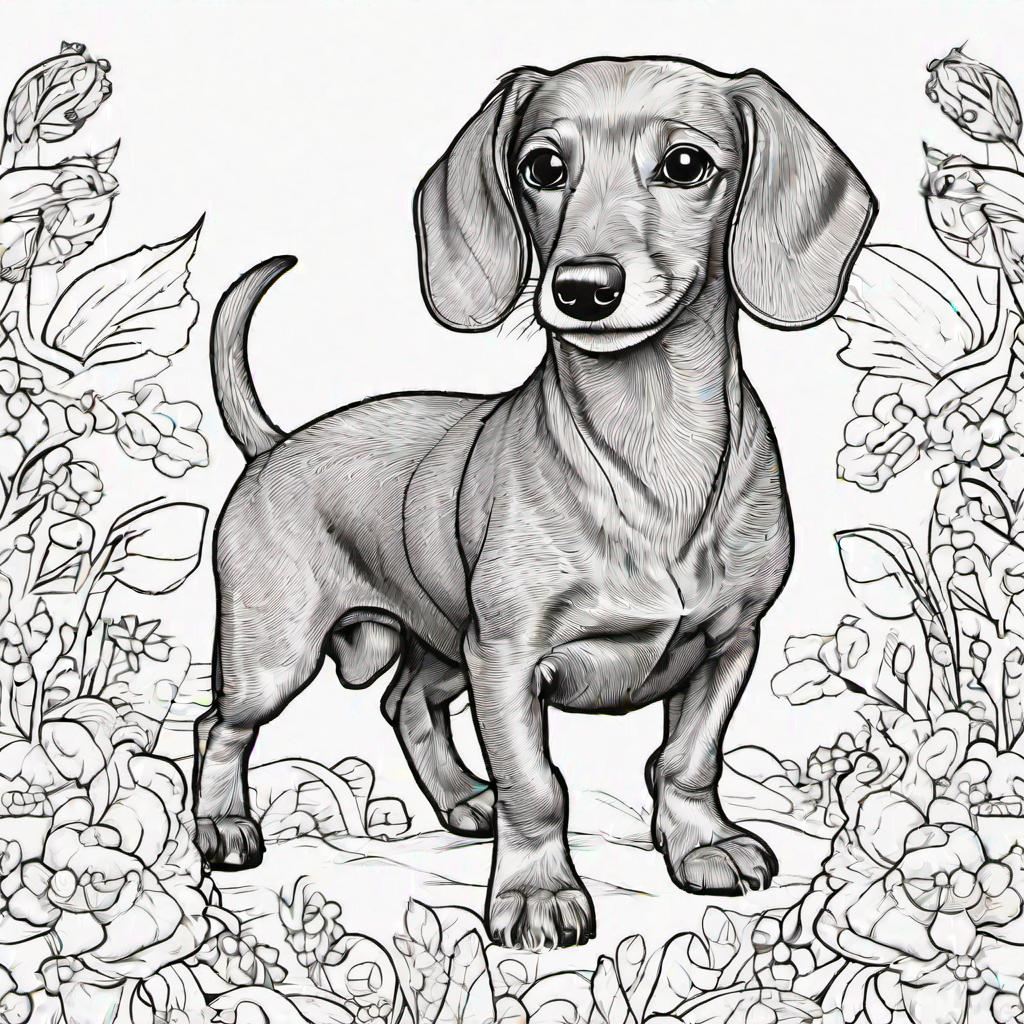 coloring book template, cute, dachshund, coloring pa...