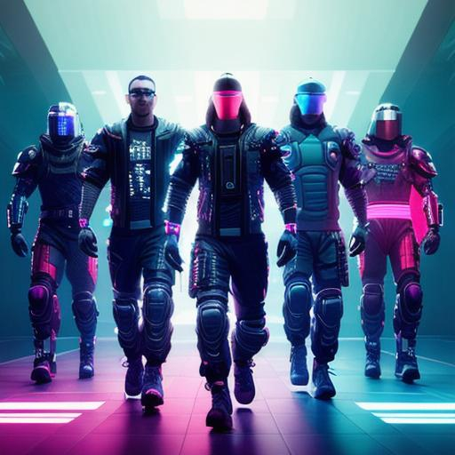 Reunion of man, team, squad, cyberpunk, abstract, fu... | OpenArt