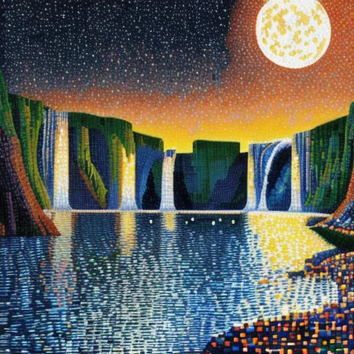 Mosaic pointillism painting of pillars of illuminate...