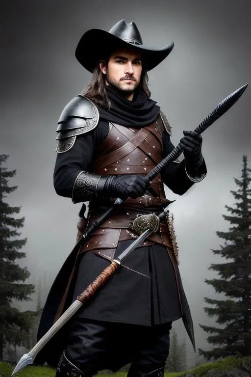 Matrim Cauthon, brimmed black hat, mischievous look,...