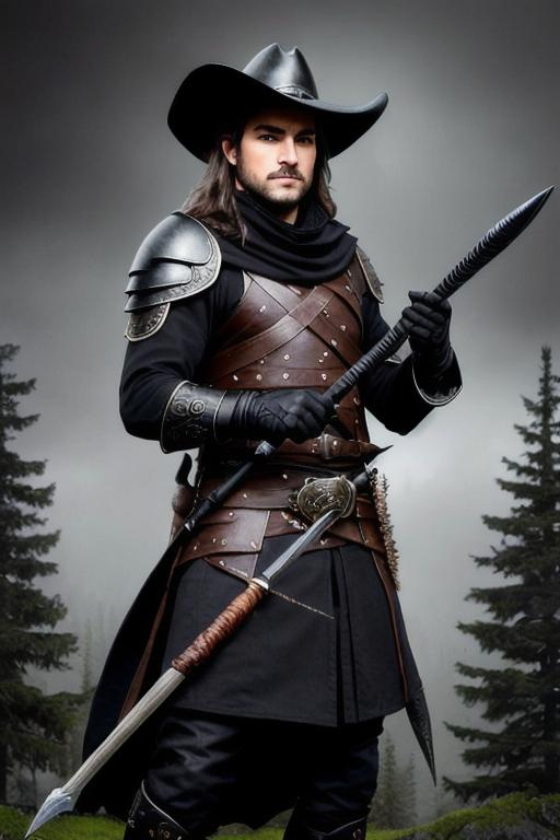 Matrim Cauthon, brimmed black hat, mischievous look,...