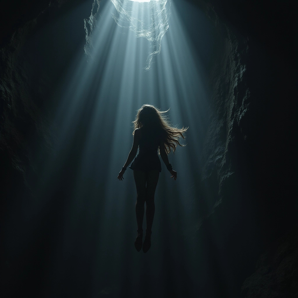 Hart hair Monica falling from the sky, surrounded by...