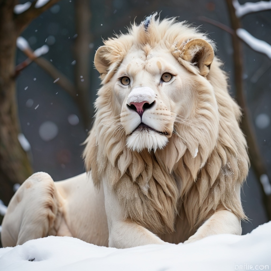 White Lion in the Snow