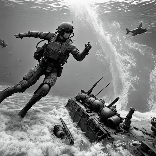 Modern Military troops marching underwater. photo.