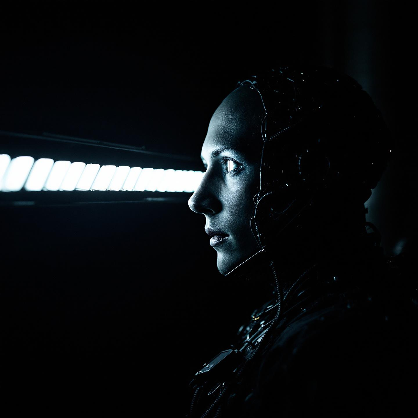 The side profile of a human-like figure - an astrona...