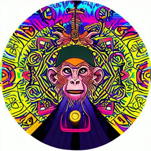 psychedelic monkey wizard, magic wizard staff, in ou...