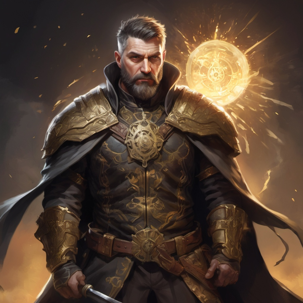 Male stocky heavy-set mature illutionist with short-...