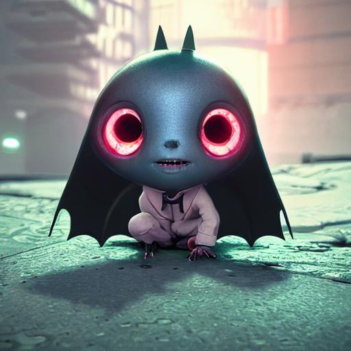 Cute small humanoid bat sitting in a cyberpunk park... | OpenArt