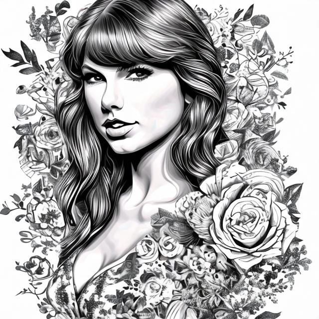 hand drawn illustration of Taylor swift with beautif...