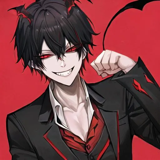 Damien (male, short black hair, red eyes), demon for... | OpenArt