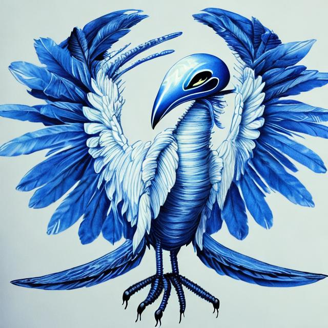 blue and white alien bird