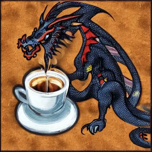 A dragon drinking coffee | OpenArt