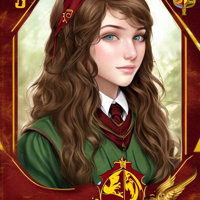 brown-haired, green-eyed beautiful woman as a Gryffi... | OpenArt
