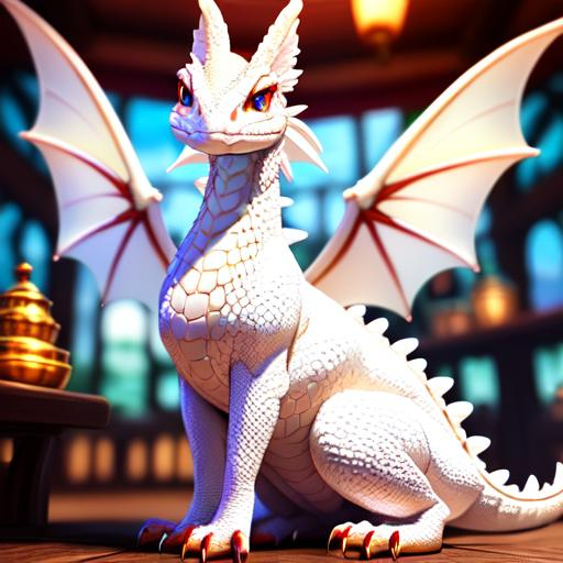 Portrait of a cute, pearly white, scaly dragon, red... | OpenArt