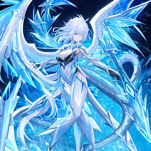 Lightning dragon humanoid woman, white wings, long t...