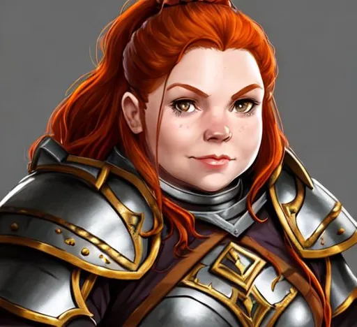 female dwarf in heavy plate armor, dungeons and drag... | OpenArt