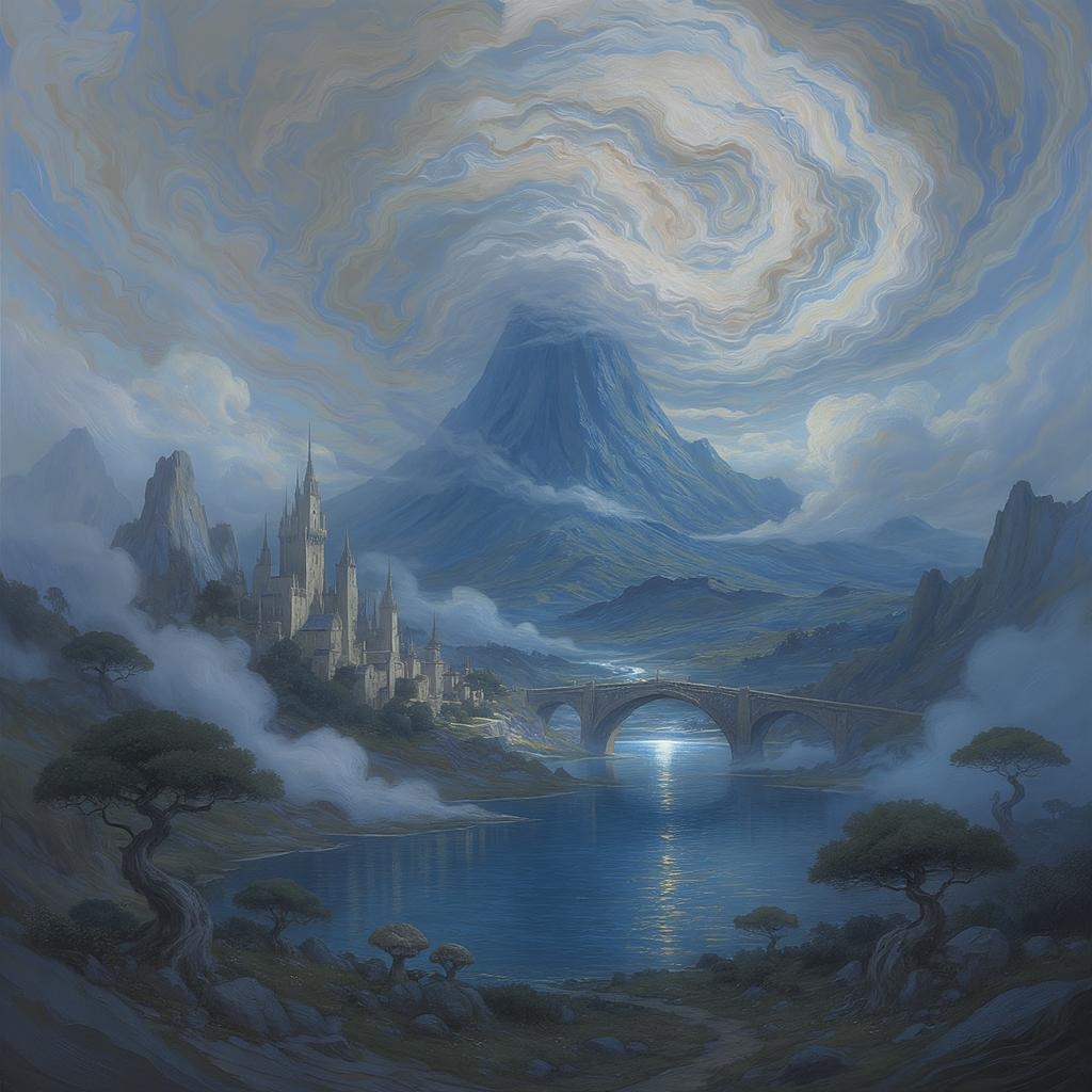 Bathed in an ethereal light, a breathtaking landscap...