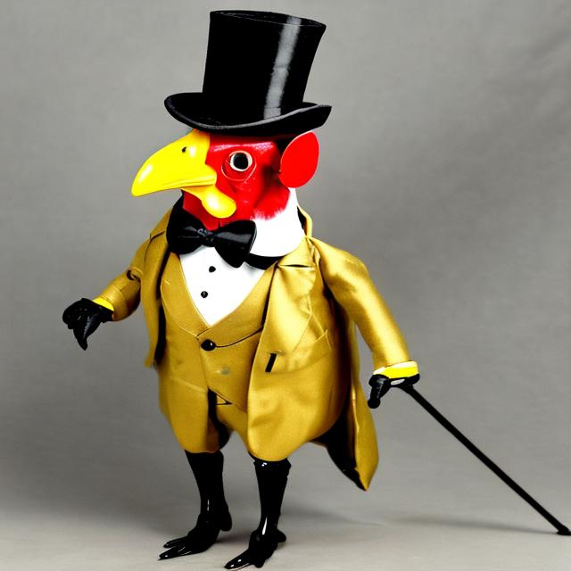 Dapper chicken in a top hat walking with a cane