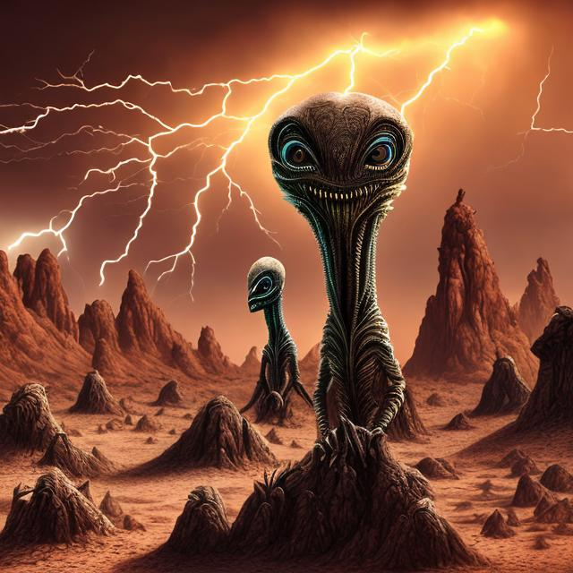 high detailed graphics of alien creatures on a surre...