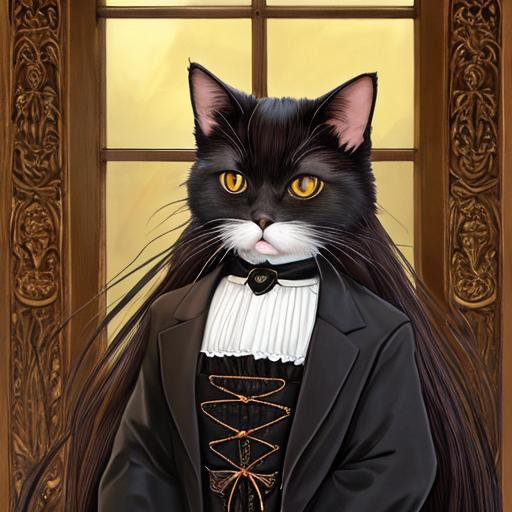 1 highly detailed image of a gothic cat (with very l... | OpenArt