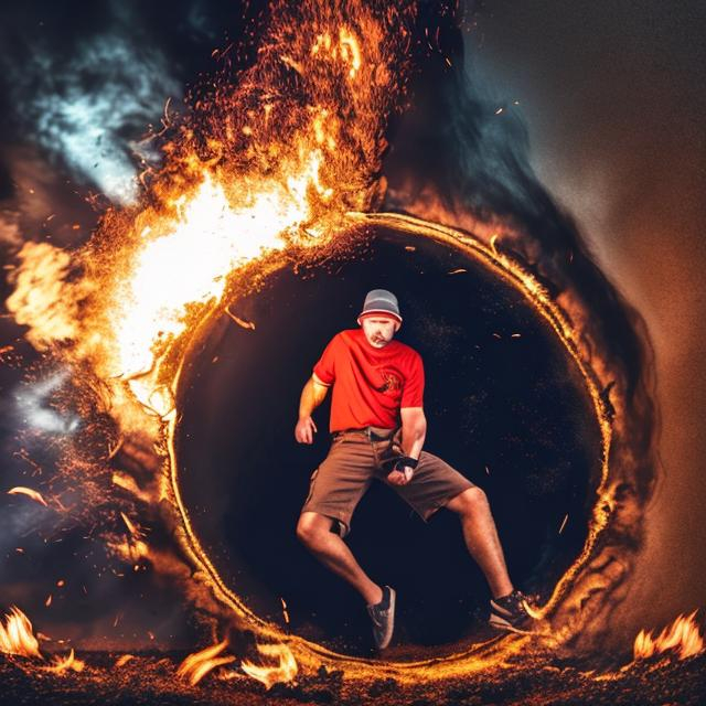 A man throwing his phone into a pit of fire