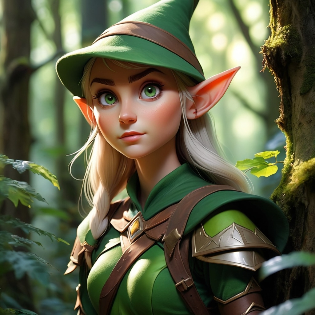 Elf ranger in a mystical forest around sunligIl Bosc...
