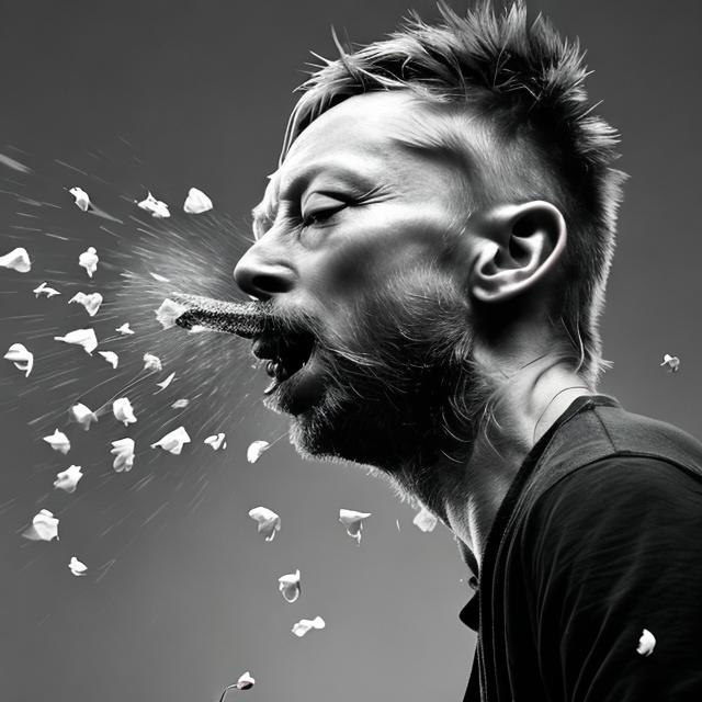 Thom Yorke spitting flowers