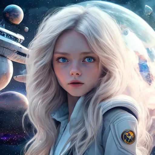 50's blonde wearing a retro pink space suit, on neptune | OpenArt