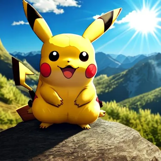 Pikachu on a beautiful day with good lighting on a m... | OpenArt