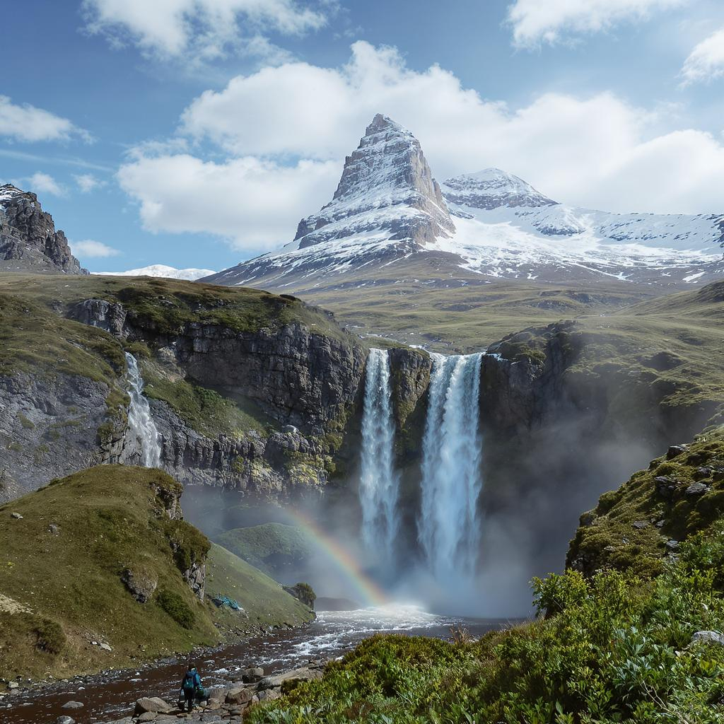 mountain and waterfall