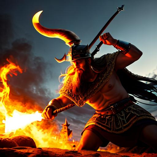 Photo of a viking whipping a evil powerful human-sha... | OpenArt